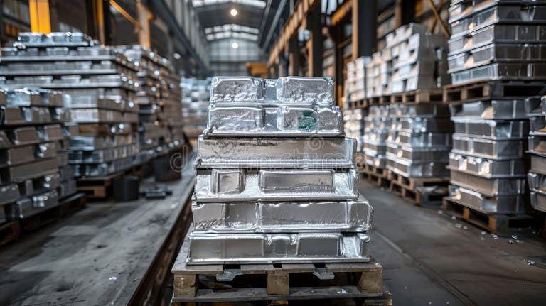 An Aluminum Ingot Stack on a Pallet, Raw Material for Smelting Aluminum ...