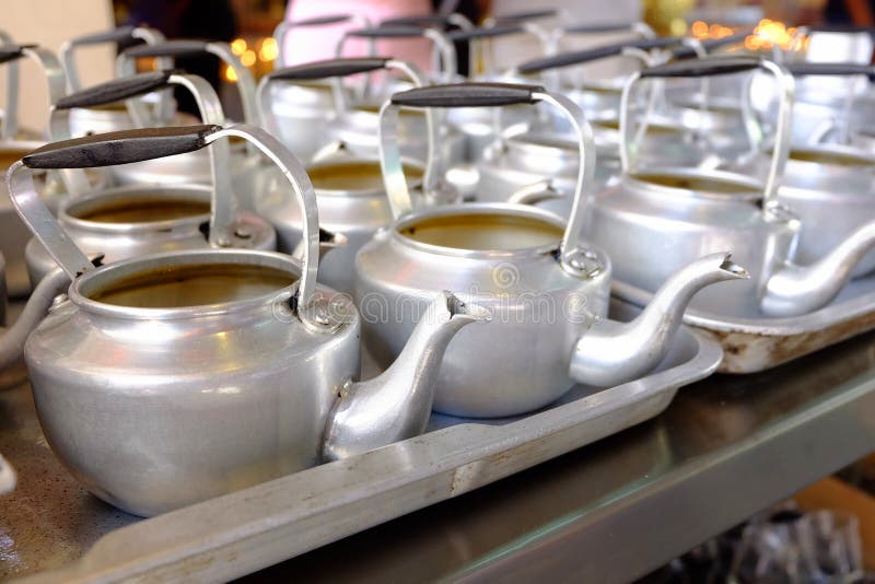 Aluminum kettles. stock photo. Image of stove, traditional - 90875806