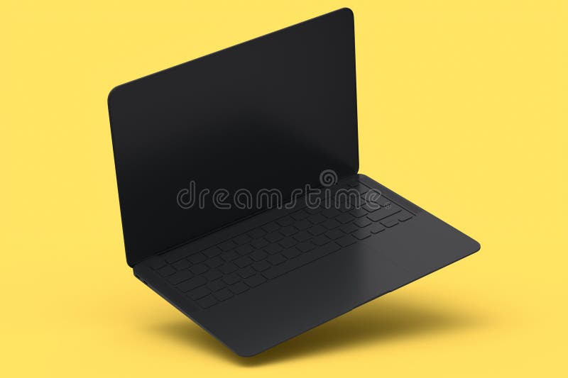 Aluminum Laptop with Empty Screen Isolated on Yellow Monochrome ...