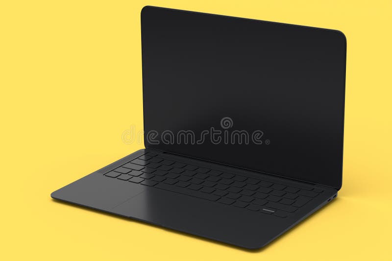 Aluminum Laptop with Empty Screen Isolated on Yellow Monochrome ...
