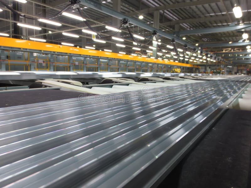 Aluminum Lines on a Conveyor Belt Stock Image - Image of engineering ...