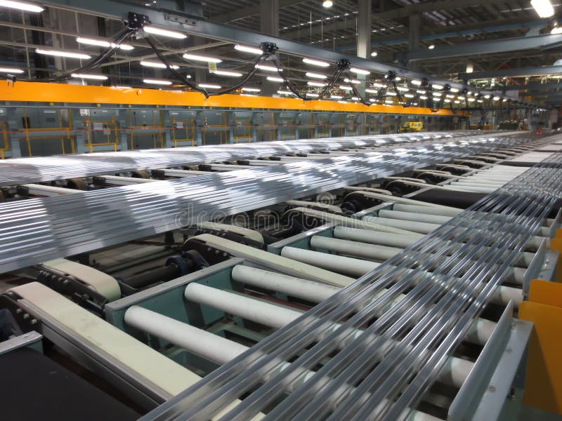 Aluminum Lines on a Conveyor Belt Stock Image - Image of steel, heavy ...