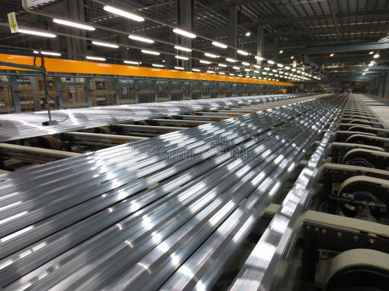 Aluminum Lines on a Conveyor Belt Stock Photo - Image of industrial ...