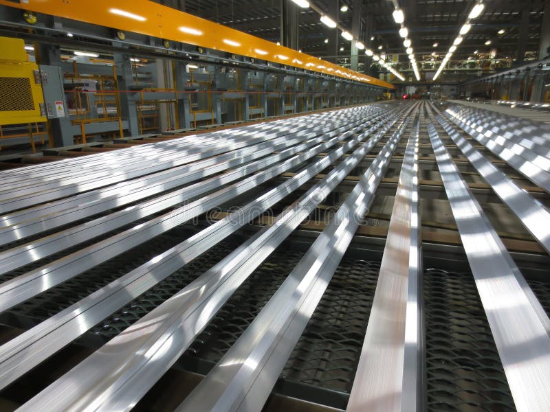 Aluminum Lines on a Conveyor Belt Stock Image - Image of aluminum ...