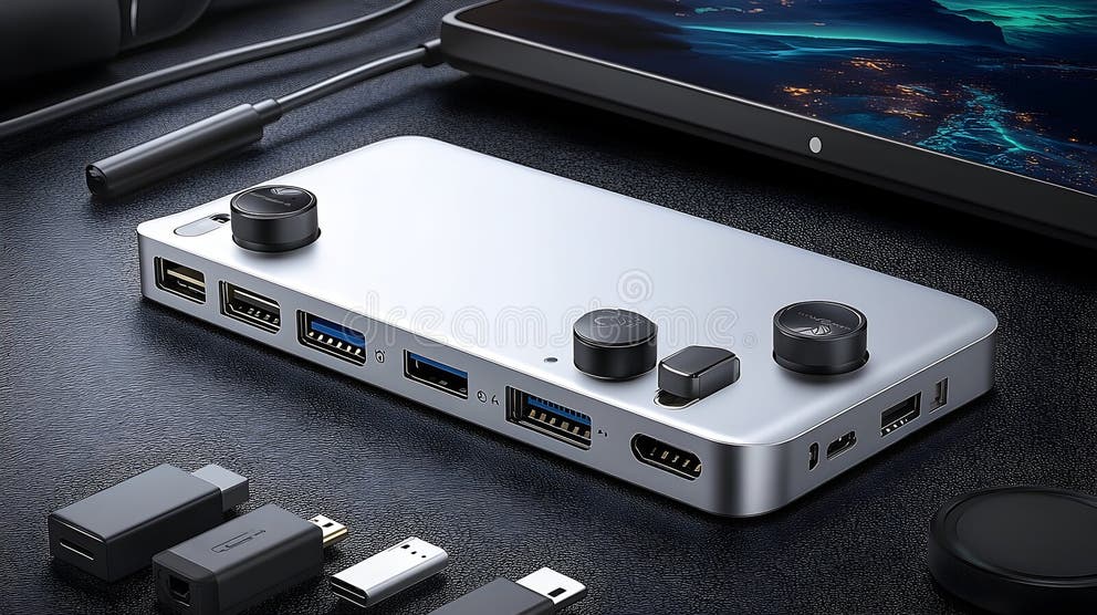 Aluminum Multi-port Dock with Various Connectors Stock Illustration ...