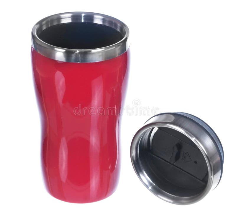 Aluminum red mug and lid stock photo. Image of travel - 30507954