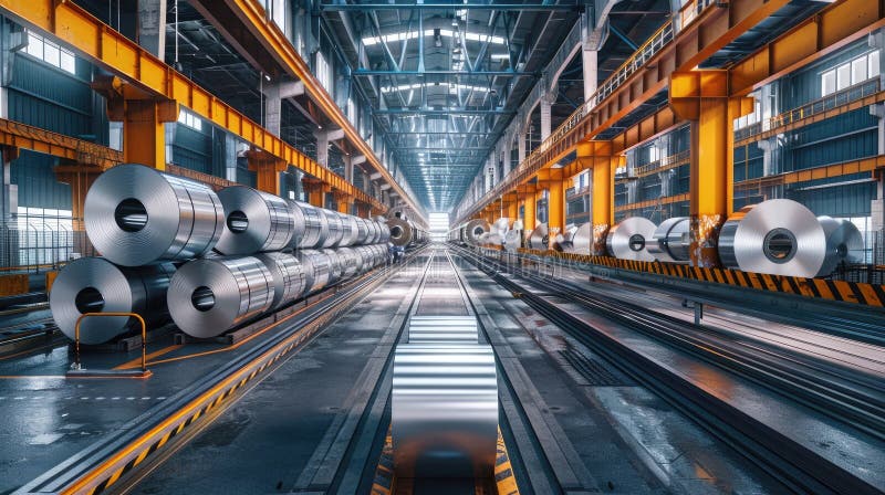 An Aluminum Roll Warehouse, Captured with a Wide-angle Lens To ...