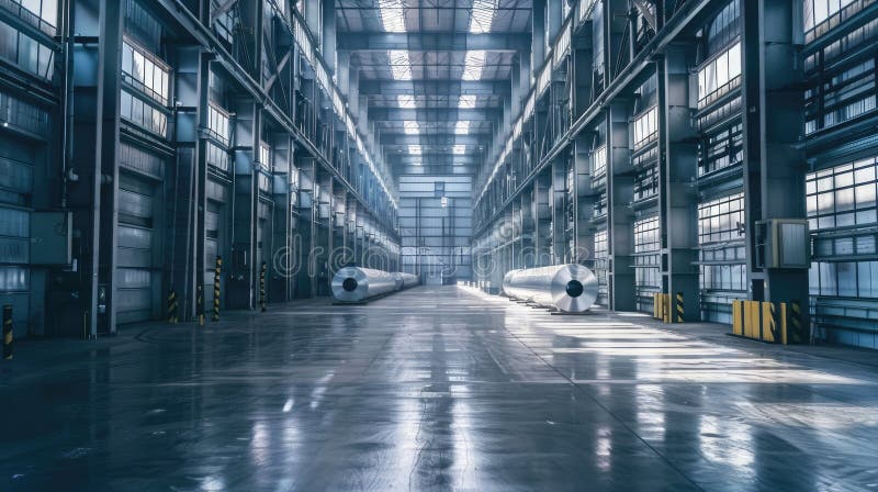 An Aluminum Roll Warehouse, Captured with a Wide-angle Lens To ...