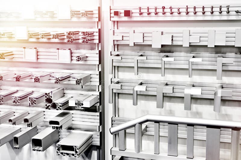 Aluminum special profiles stock photo. Image of samples - 349287762