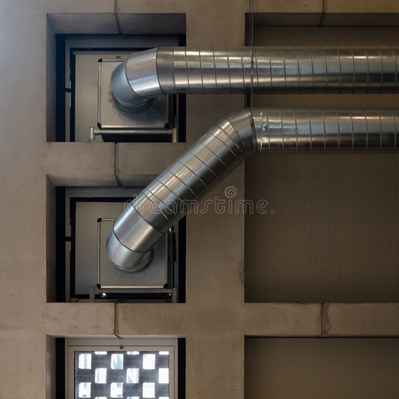 Aluminum Ventilation Pipes on Brick Wall Stock Photo - Image of ...