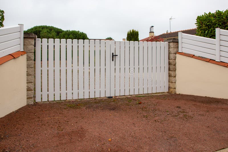 Aluminum White Metal Double Gate of Suburb House Stock Image - Image of ...