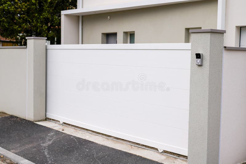 Aluminum White Metal Gate of Suburb House Stock Photo - Image of homed ...