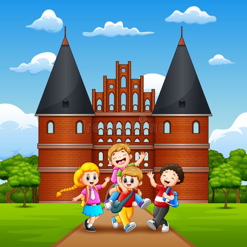 Alunos Felizes Alegres E Que Riem Na Frente De Holstentor Ilustração do ...