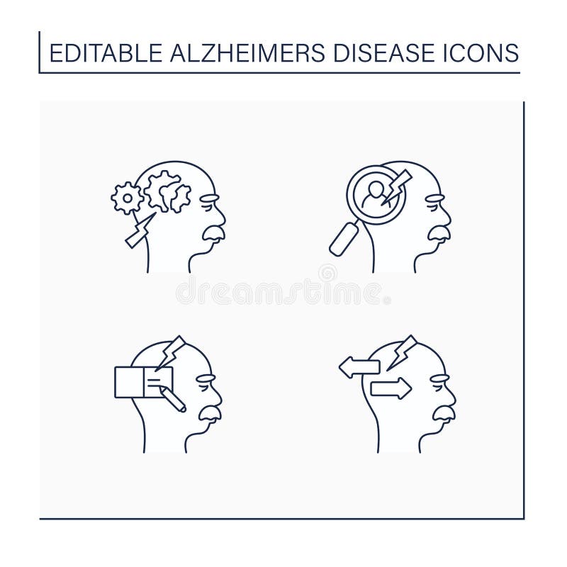 Alzheimer Disease Line Icons Set Stock Vector - Illustration of ...