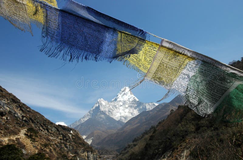 Ama-Dablam and Prayer Flags Stock Image - Image of religion, himalaya ...