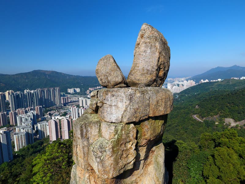 Amah Rock, With Shatin New Town In The Background, At Lion Rock Stock ...