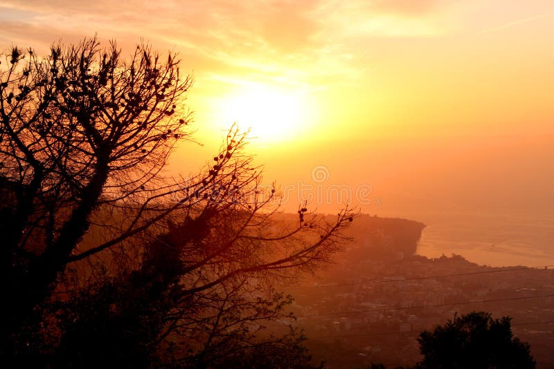 Amalfi Coast Sunset Italy stock image. Image of gulf - 54758883