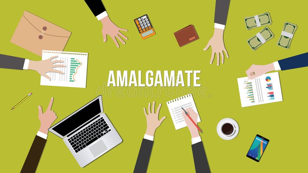 Amalgamate Concept Illustration in a Team Dicussion Stock Vector ...