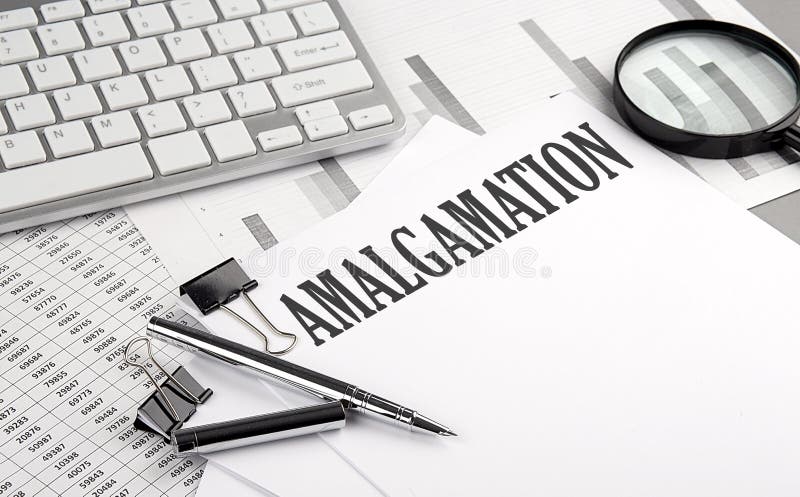 AMALGAMATION Text on Paper with Chart and Keyboard, Business Concept ...