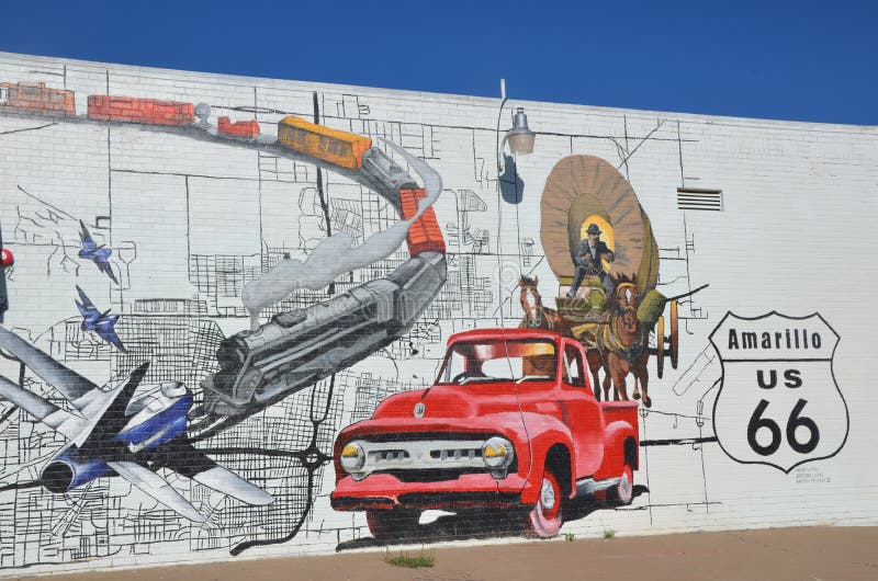 Amarillo route 66 mural editorial stock photo. Image of retro - 259617213