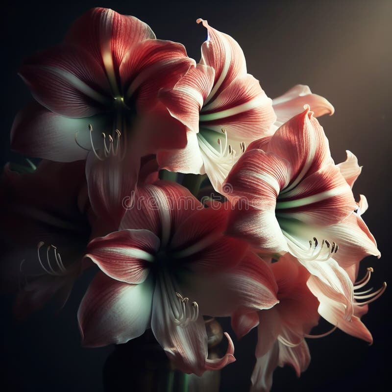 Amaryllis Bouquet with Dramatic Side Light. Flowers and Plants in ...
