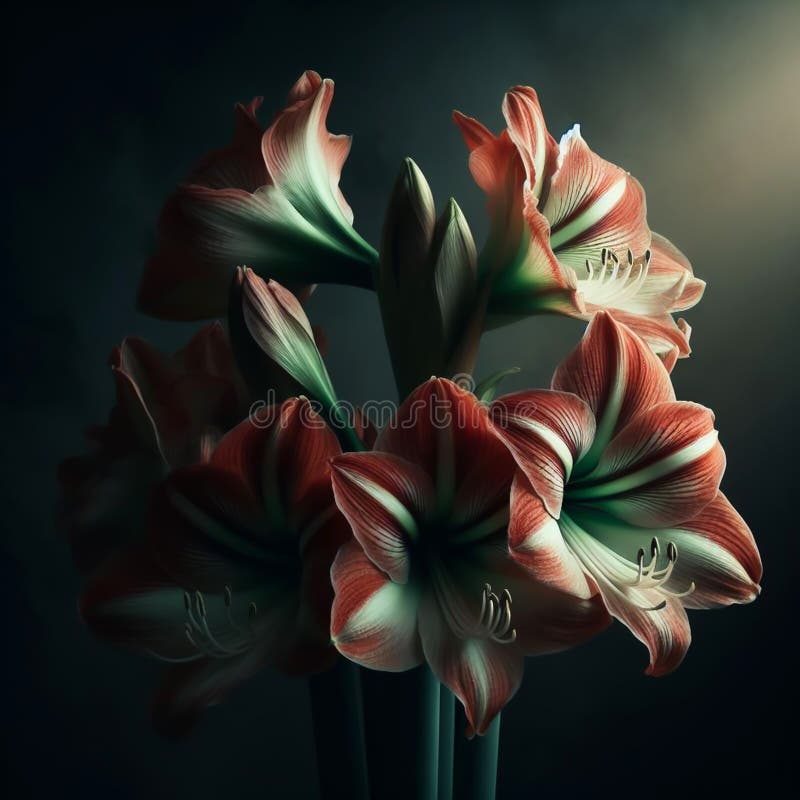 Amaryllis Bouquet with Dramatic Side Light. Flowers and Plants in ...