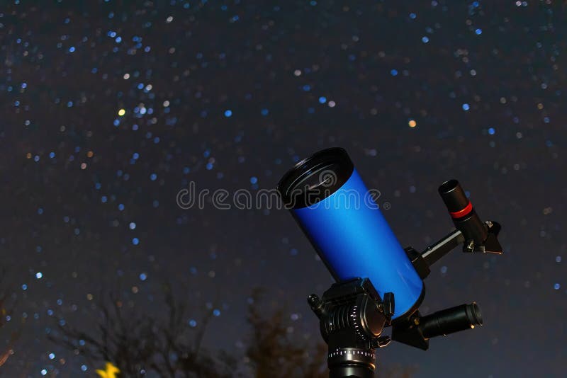 Amateur Astronomical Telescope with a Guide Under the Night Starry Sky ...