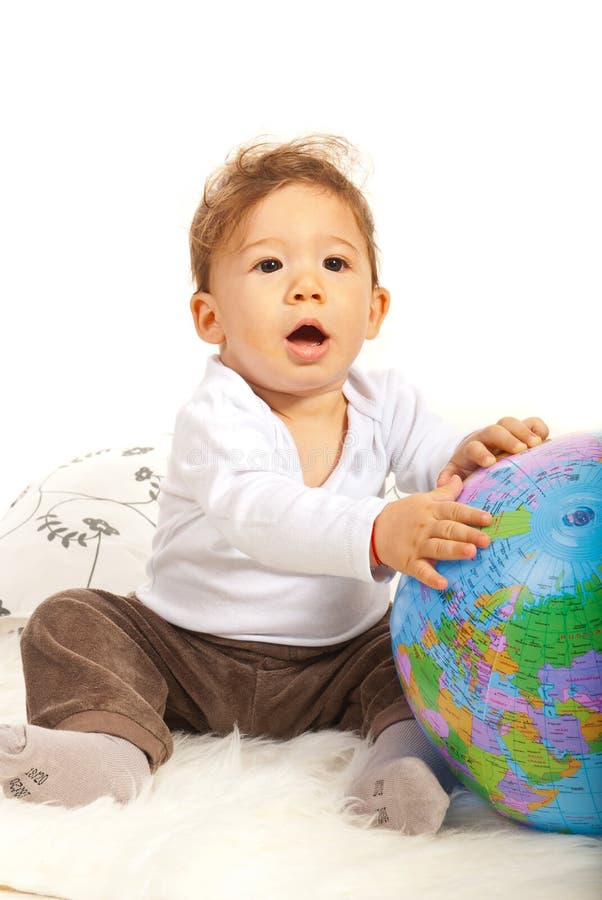 Amazed Baby with World Globe Stock Image - Image of facial, amazed ...