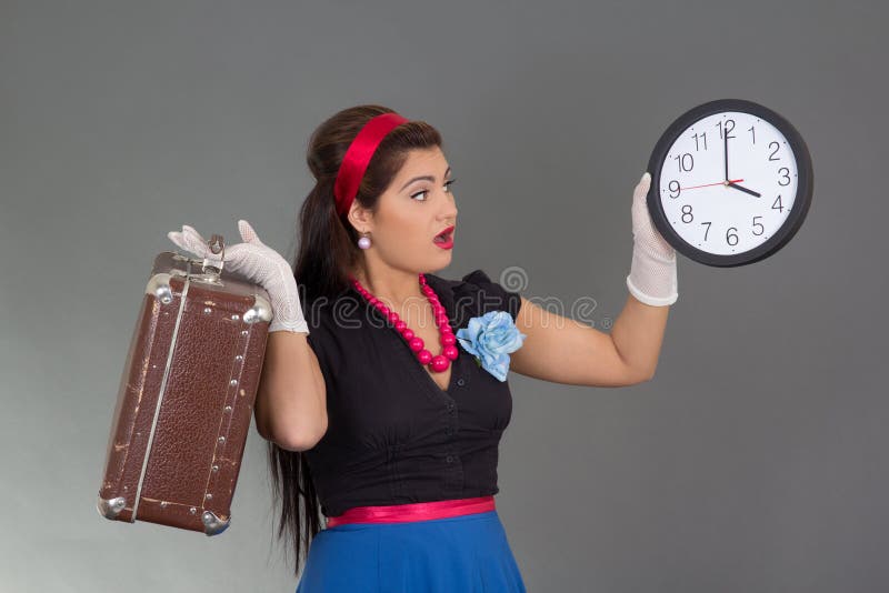 Beautiful Pinup Woman Retro Suitcase Clock Stock Photos - Free ...