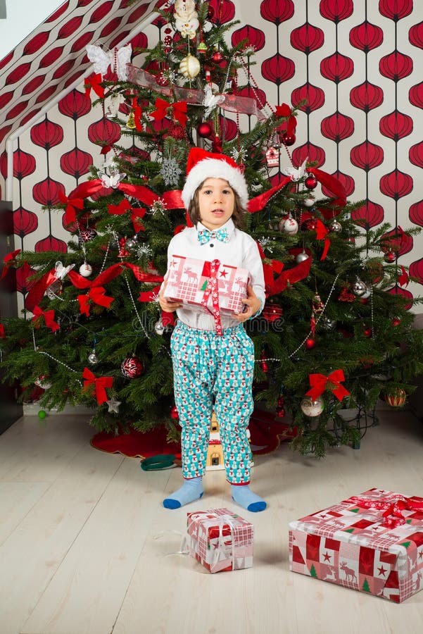 Amazed Boy with Christmas Gift Stock Photo - Image of beauty, happy ...
