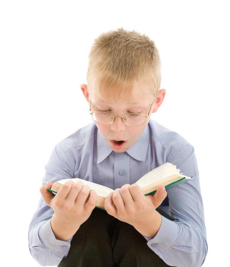Amazed Boy Reading Very Interesting Book Stock Image - Image of pages ...