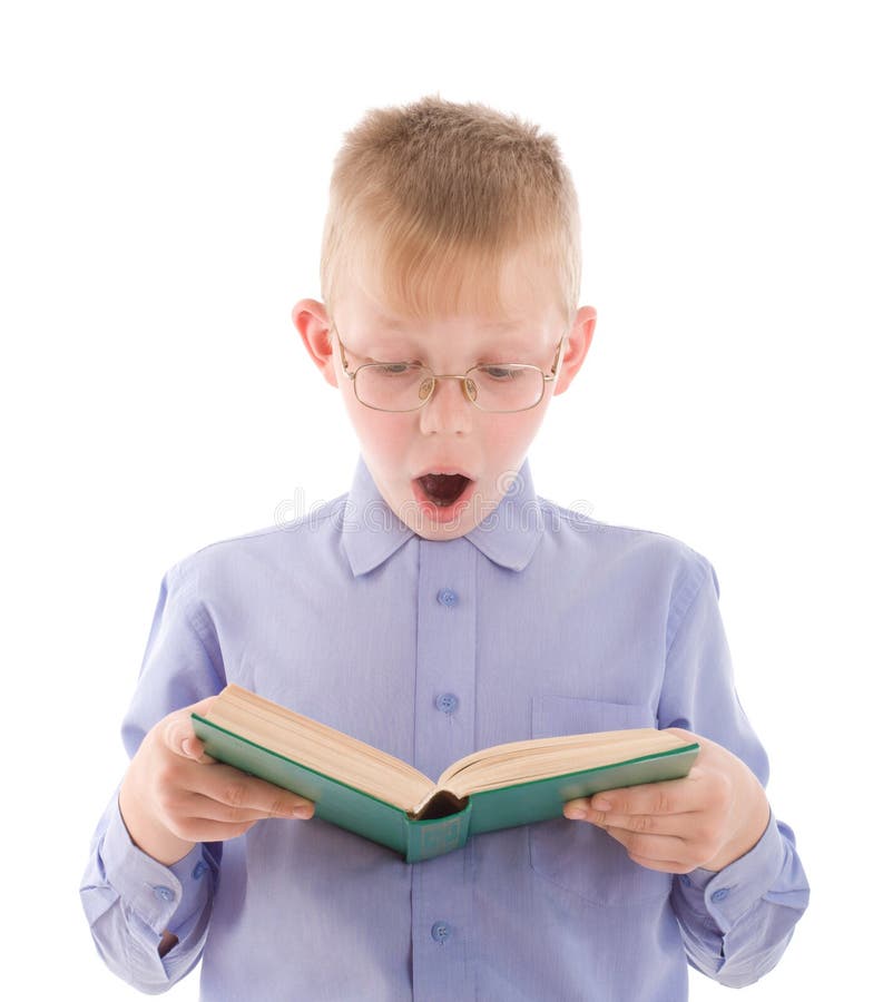 Amazed Boy Reading Very Interesting Book Stock Image - Image of ...