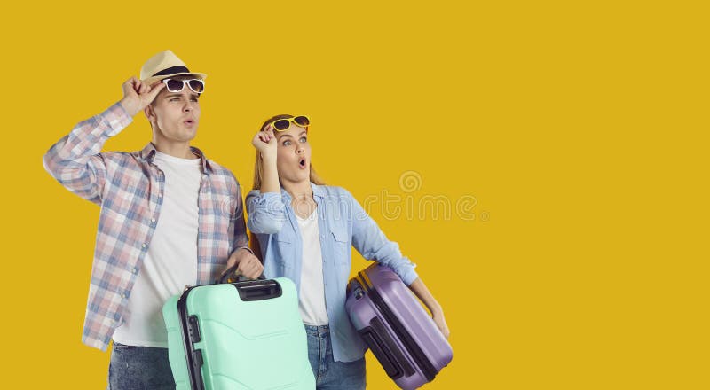 Amazed Couple Travelers Shocked By Sale Deals Stock Image Image Of