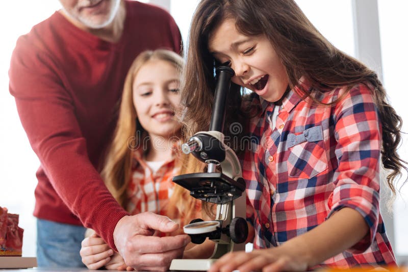 Amazed Cute Child Observing Microscopic Particles Stock Image - Image ...