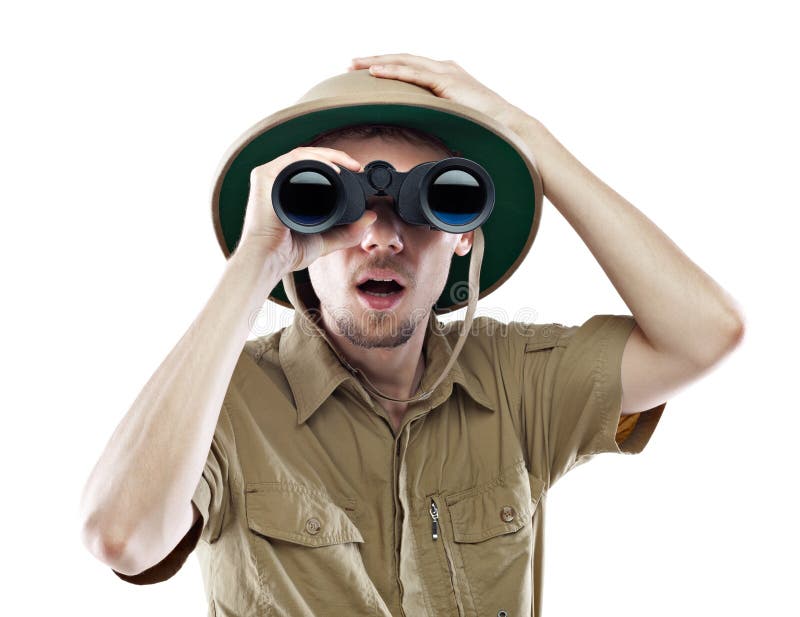 Explorer Looking through Binoculars Stock Photo - Image of male ...