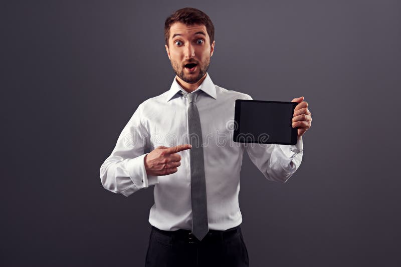 Man Pointing at His Tablet Pc Stock Image - Image of touchpad ...