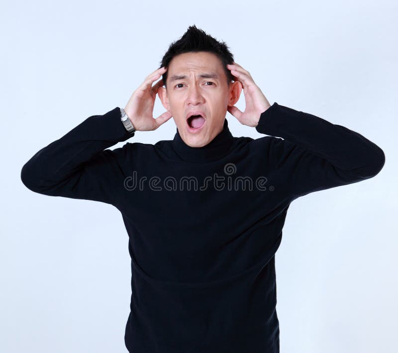 Amazed Man Portrait on Gray Background Stock Photo - Image of human ...