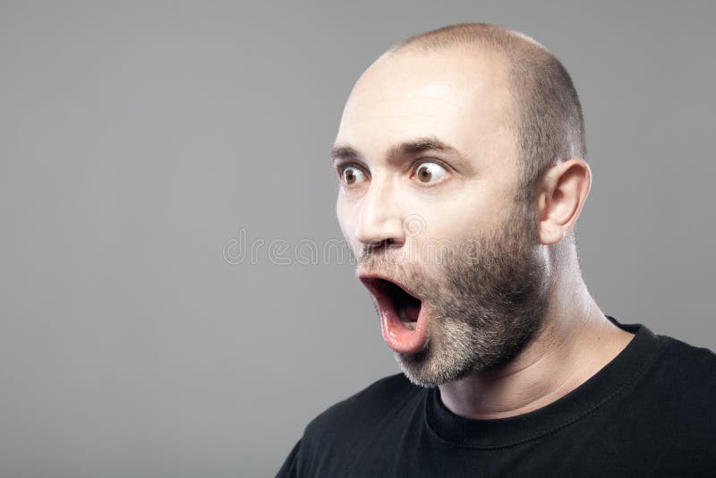 Amazed Man Portrait Isolated on Gray Background Stock Image - Image of ...