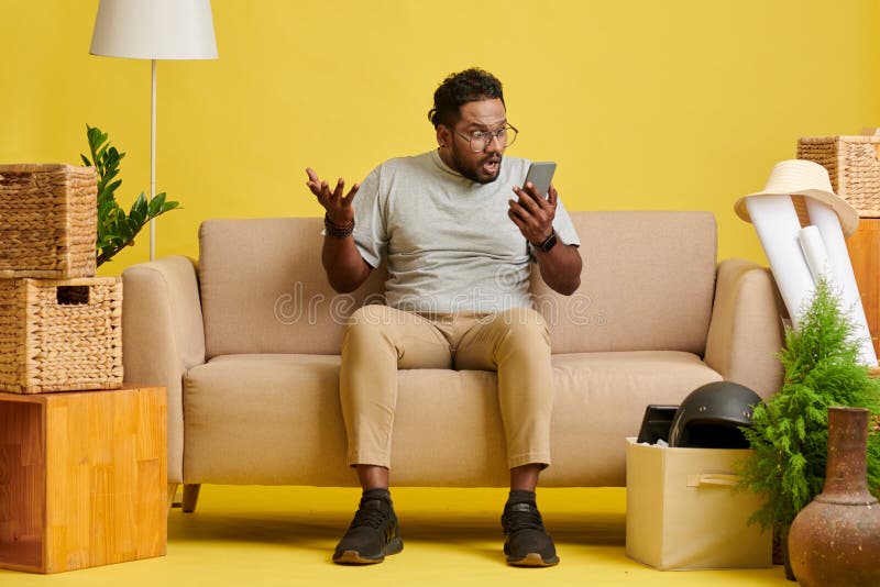 Amazed Man Reading Text Message Stock Image - Image of comfortable ...
