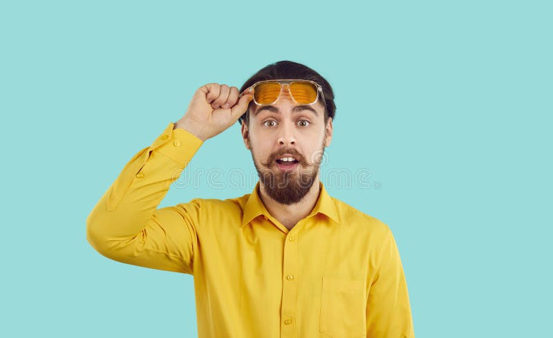 Amazed Man Take Off Glasses Shocked By News Stock Image Image Of
