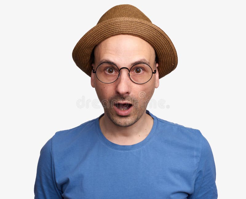 Amazed Man Wearing Eyeglasses And Hat Stock Image Image Of Glasses