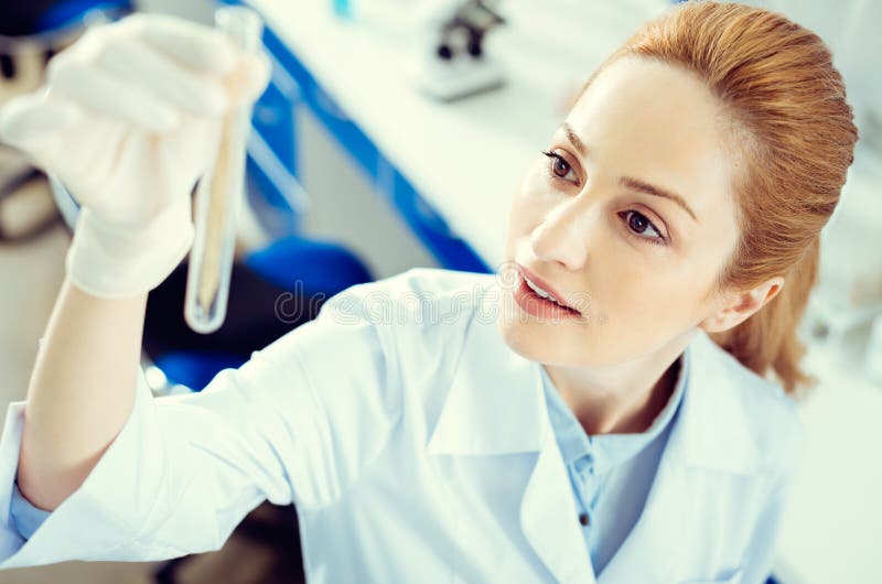 Amazed Mature Lady Analyzing Test Tube with Sample Stock Photo - Image ...