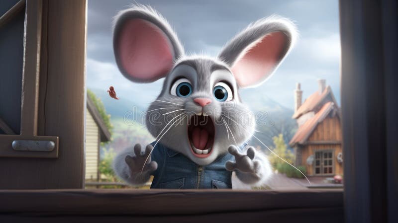 Amazed Rabbit Peeking through a Window Stock Illustration ...