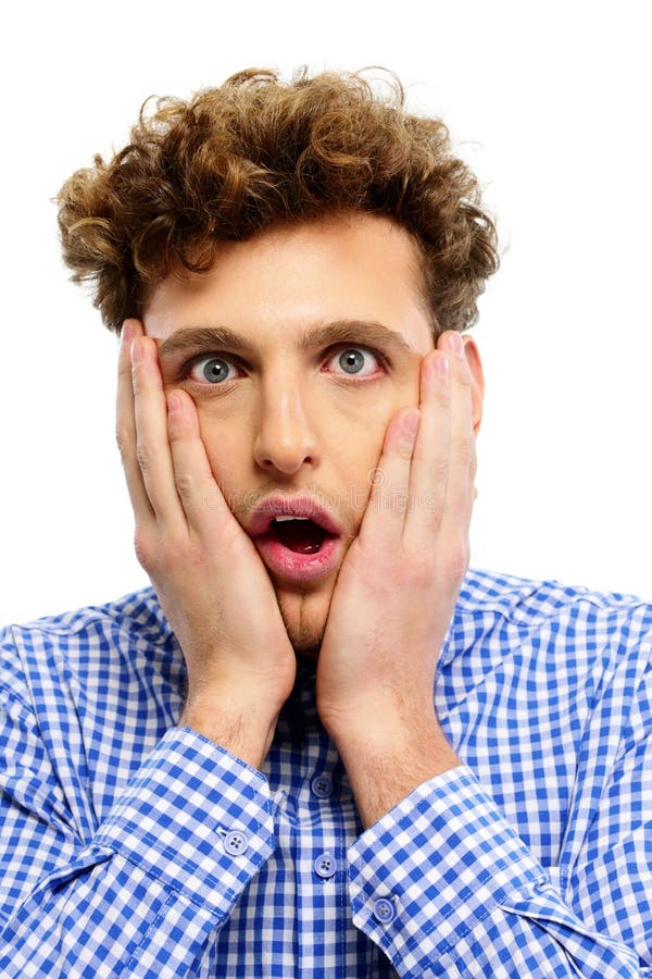 Top View Of Amazed Blonde Girl Covering Her Mouth With Hand, Lying In ...