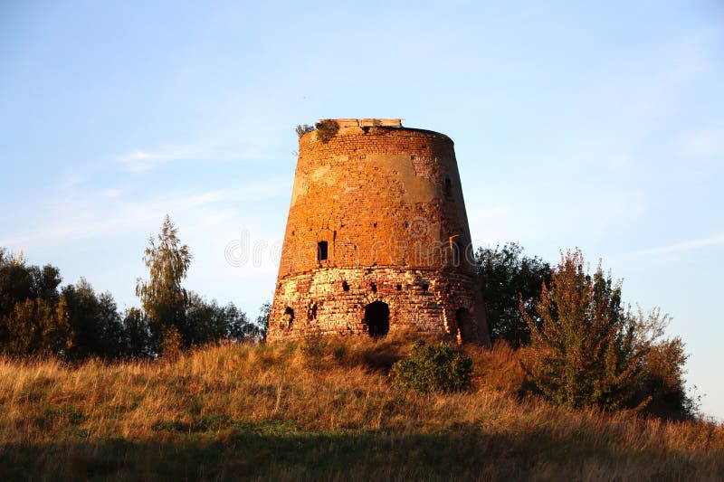 Red Brick Windmill in Kreivenai, Lithuania Stock Photo - Image of ruins ...