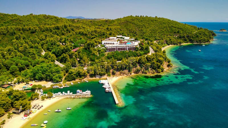 Amazing Aerial View of Koukounaries Beach in Skiathos Stock Photo ...