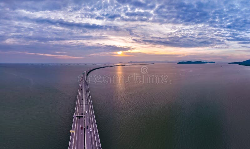 Amazing Aerial View of the Penang Bridge in Night Sky Stock Photo ...