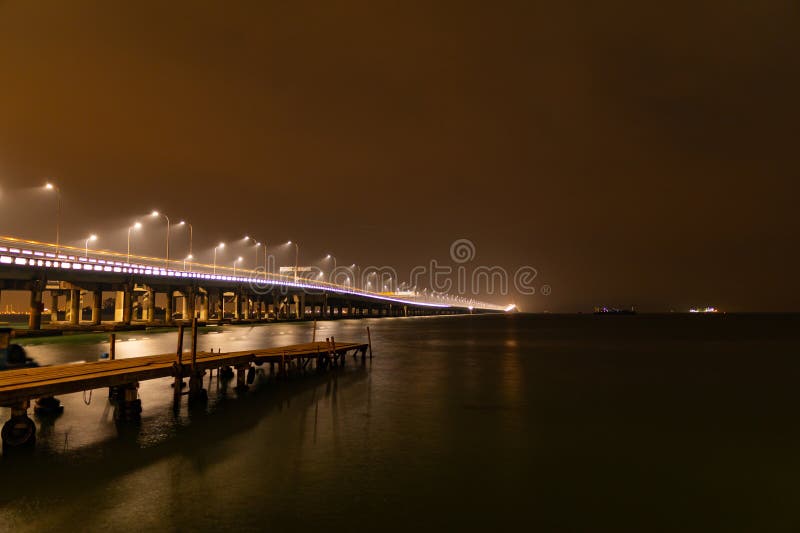 Amazing Aerial View of the Penang Bridge in Night Sky Stock Photo ...
