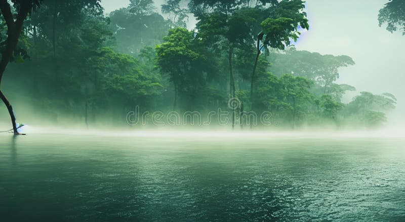 Amazing Amazon River with Mist Stock Image - Image of intake ...