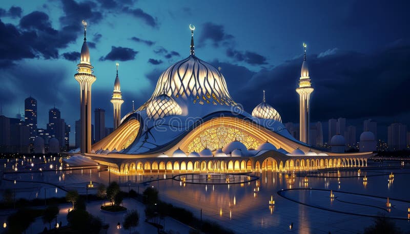 Amazing Architecture Design of Muslim Mosque at Night Ramadan ...